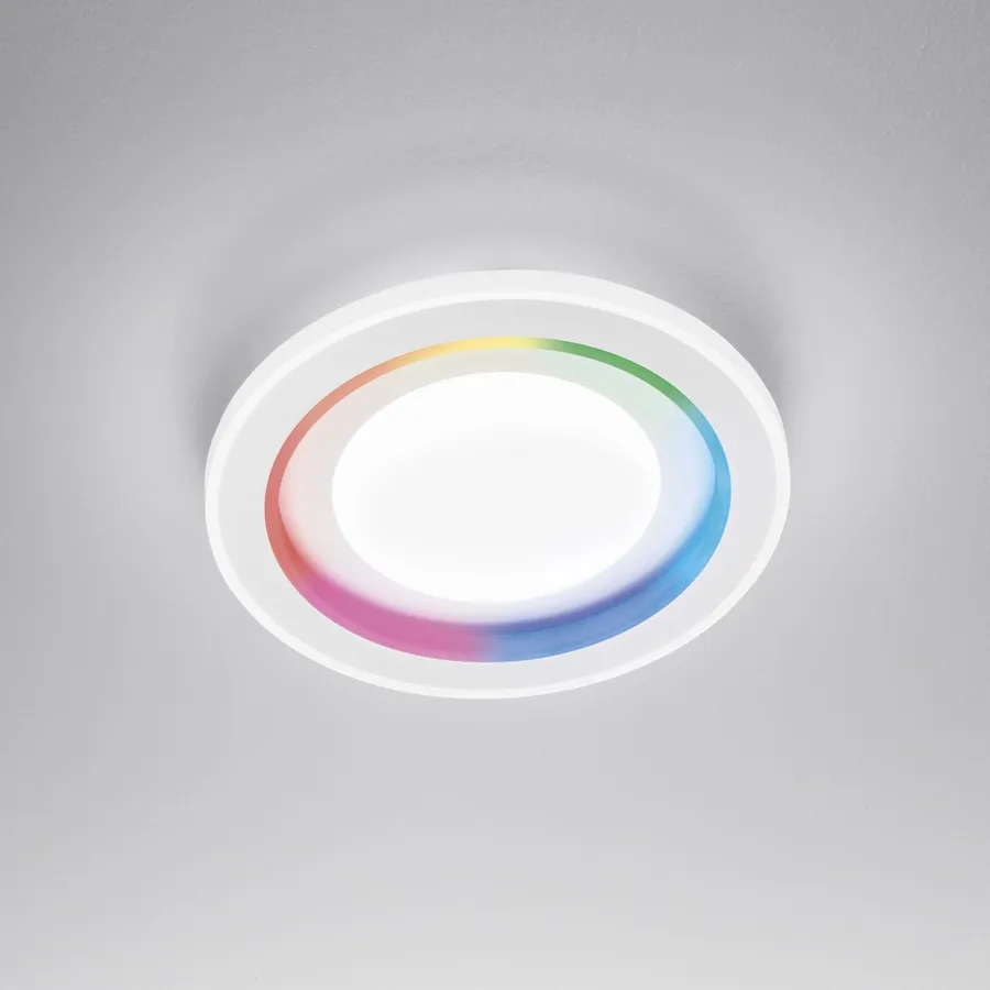 Plafoniera LED rotonda 48 cm in metallo e acrilico bianco con luci RGB