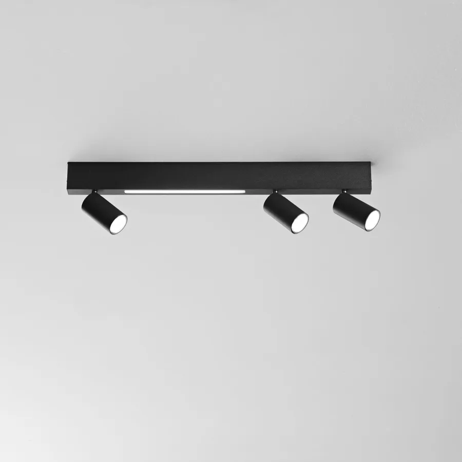 Plafoniera LED 70x18 cm in metallo nero con punti luce orientabili