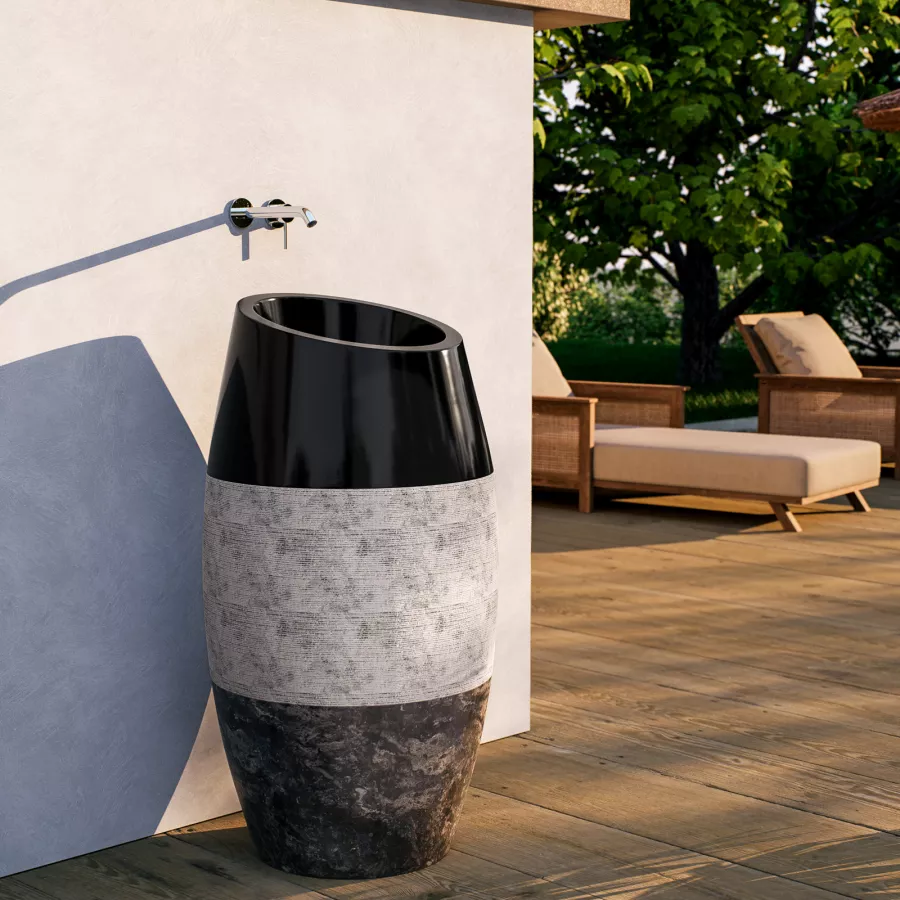 Lavabo freestanding da giardino 50x100 h cm in marmo nero - Artizan