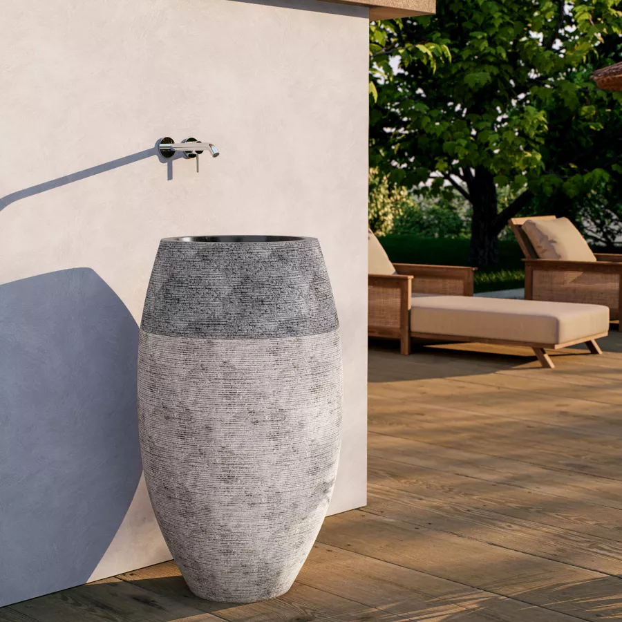 Lavabo freestanding da giardino 50x90 h cm in marmo grigio e naturale ...