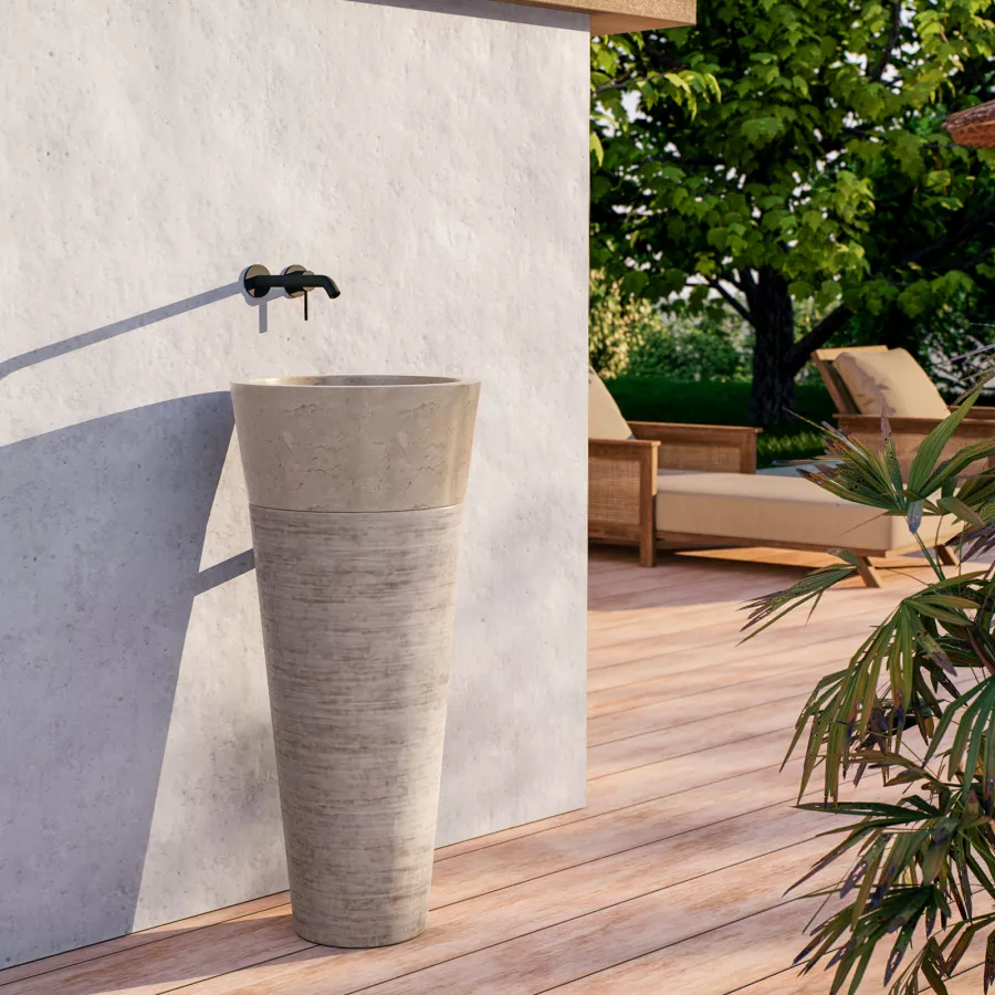 Lavabo freestanding da giardino 40x90 h cm in marmo bocciardato crema ...