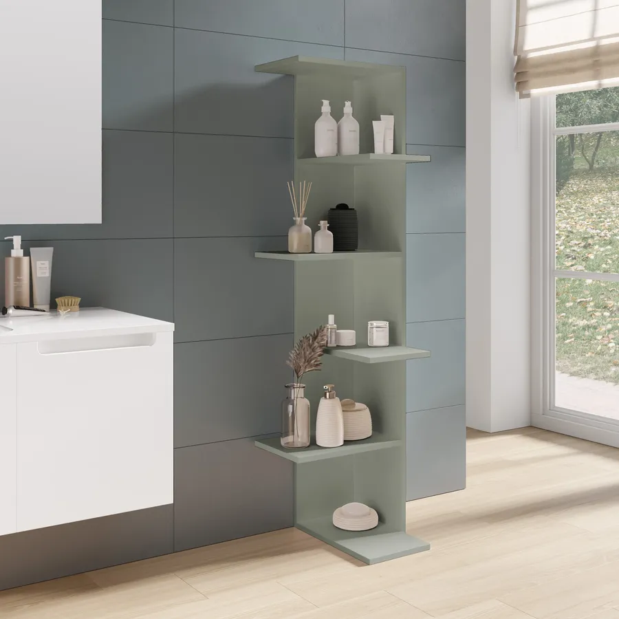Colonna bagno ad angolo 37x141h cm in legno verde salvia 5 ripiani ...