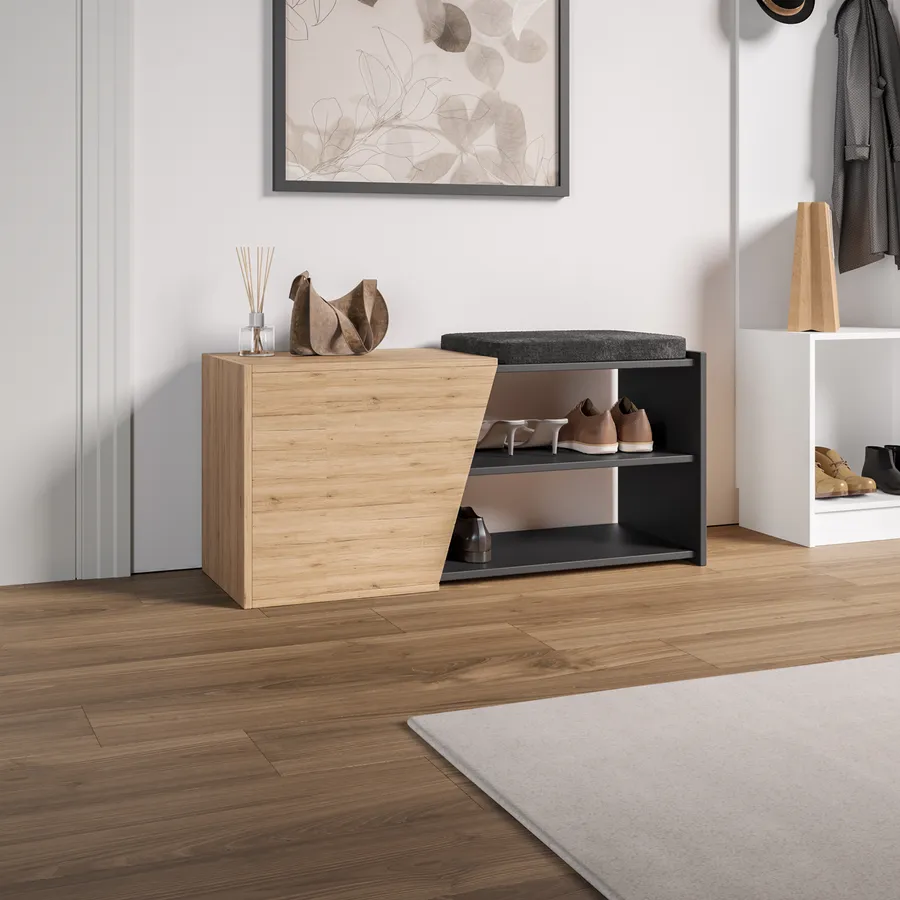 Scarpiera 104x47h cm in legno antracite e rovere con anta e ripiano ...