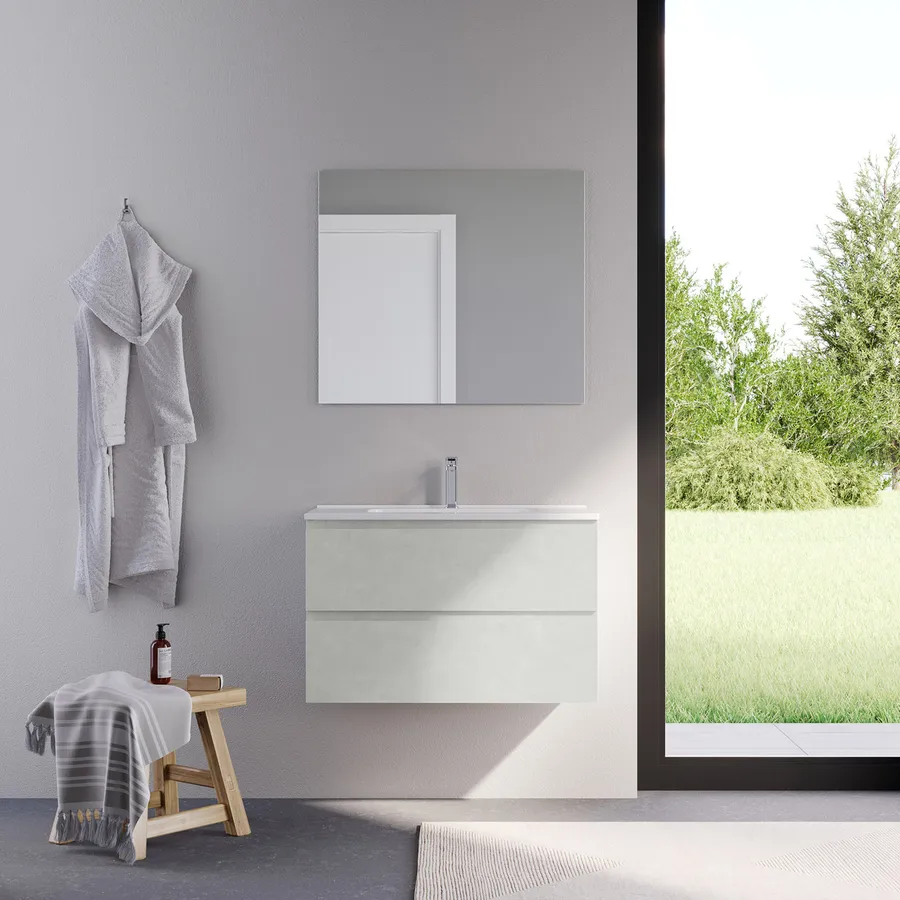 Mobile bagno sospeso 70 cm due cassetti bianco ostuni con lavabo e ...