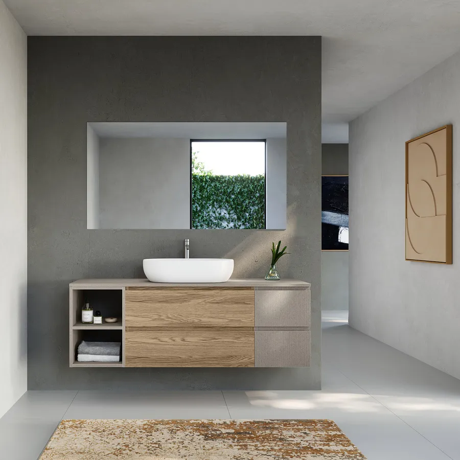 Mobile bagno portalavabo sospeso 150 cm due cassetti rovere trento con ...
