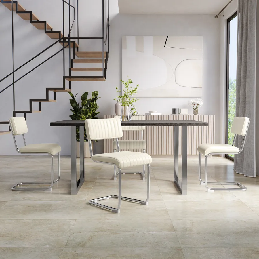 Set 4 sedie in similpelle crema con struttura in metallo cromo - Bridget