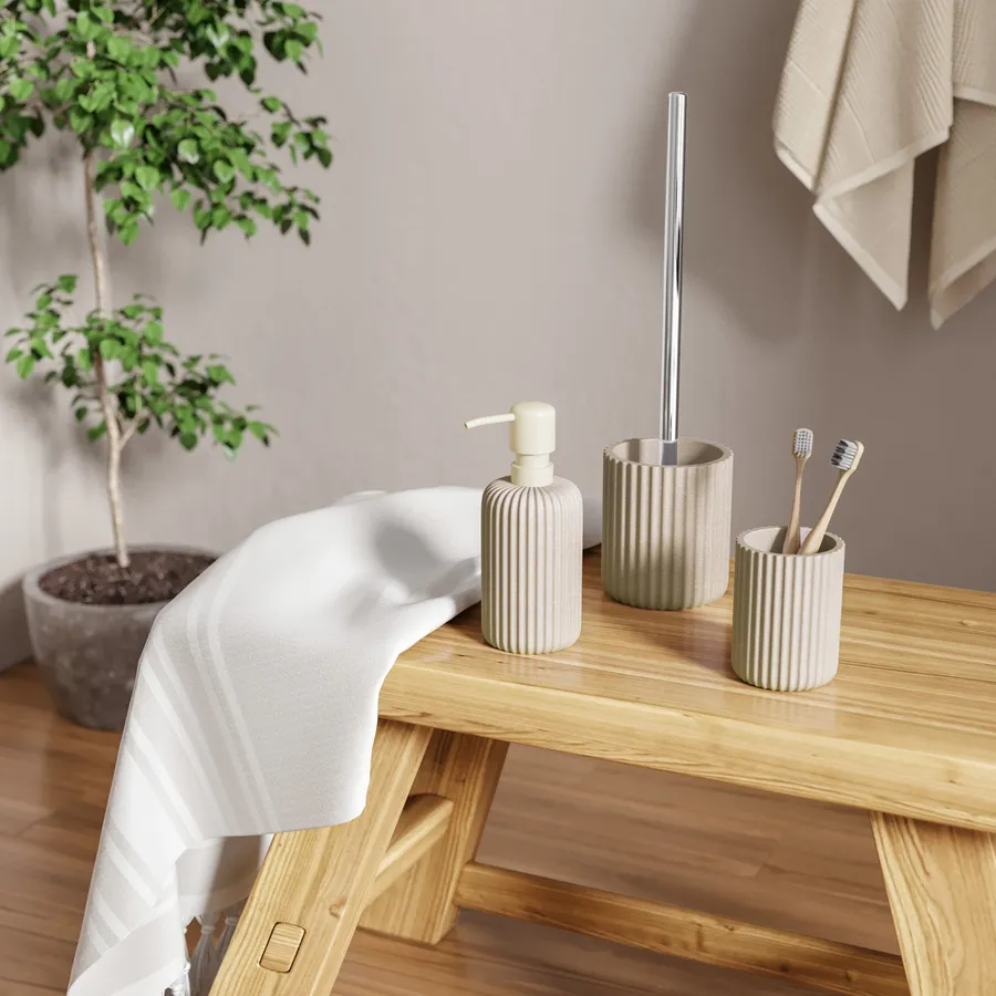 Set 3 accessori d'appoggio effetto striato beige - Spotty