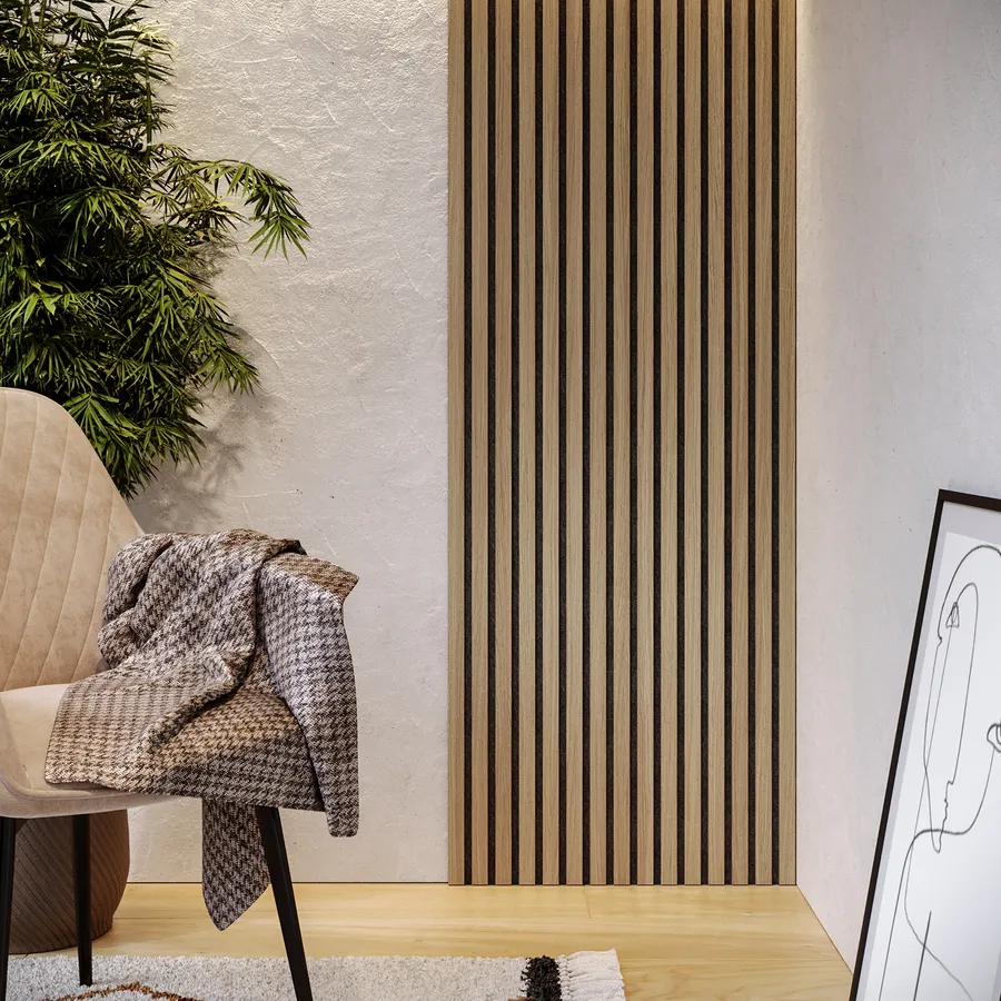 Pannello fonoassorbente boiserie 60x240h cm nero con listelli rovere ...