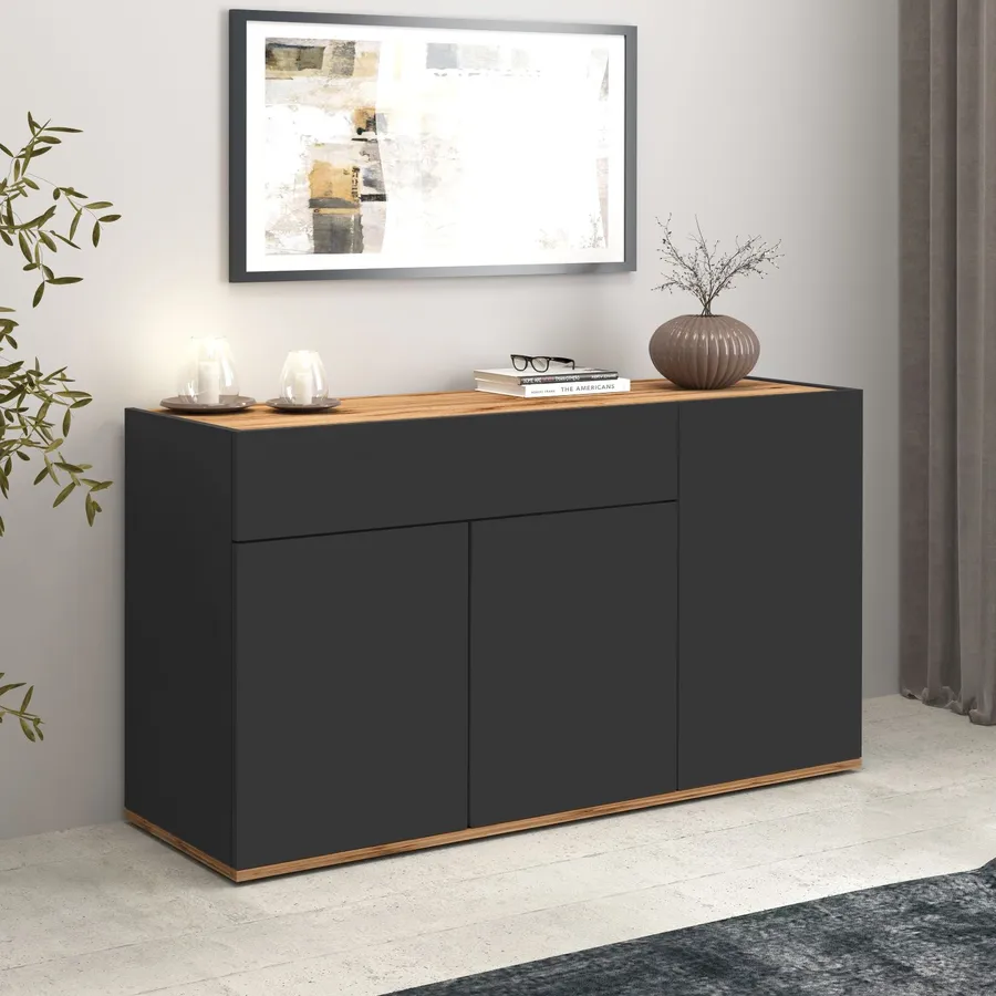 Madia 120x70h cm antracite opaco top rovere wotan con 3 ante 1 cassetto ...