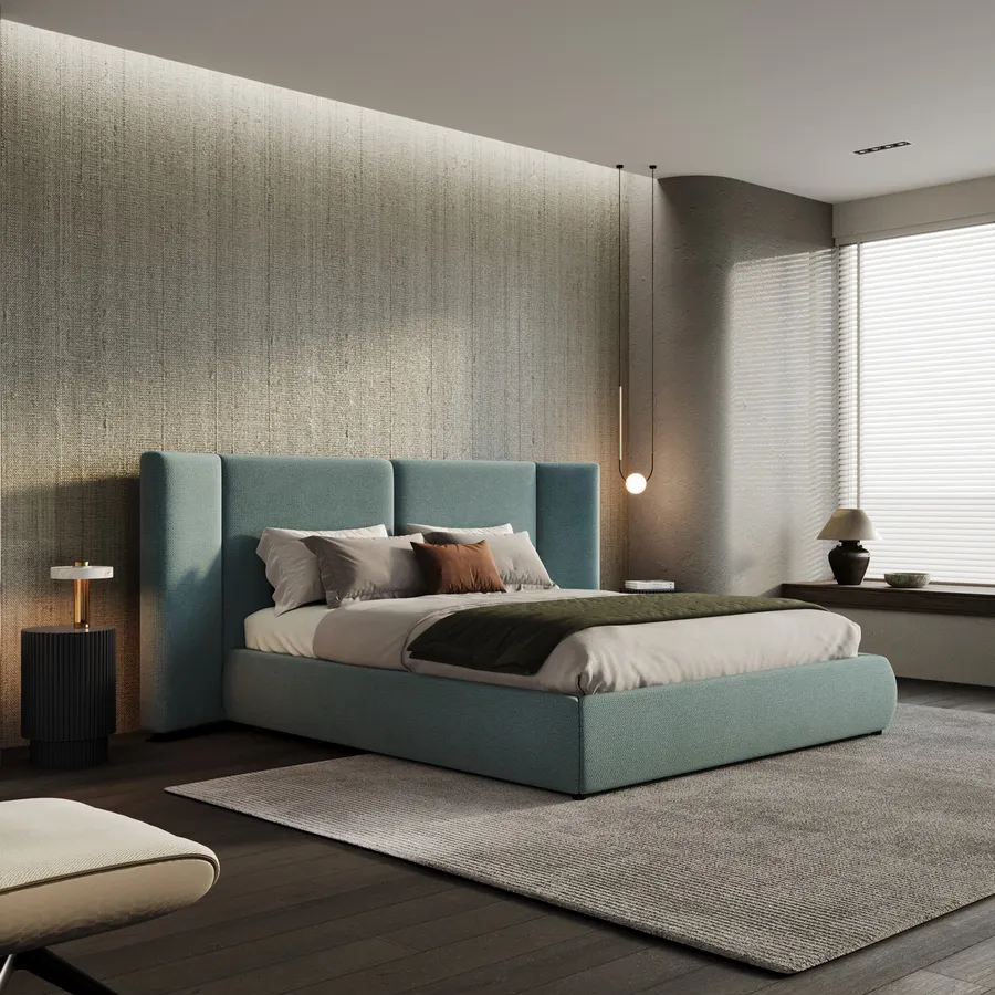 Letto matrimoniale 160x190 cm in tessuto effetto maglia verde salvia ...