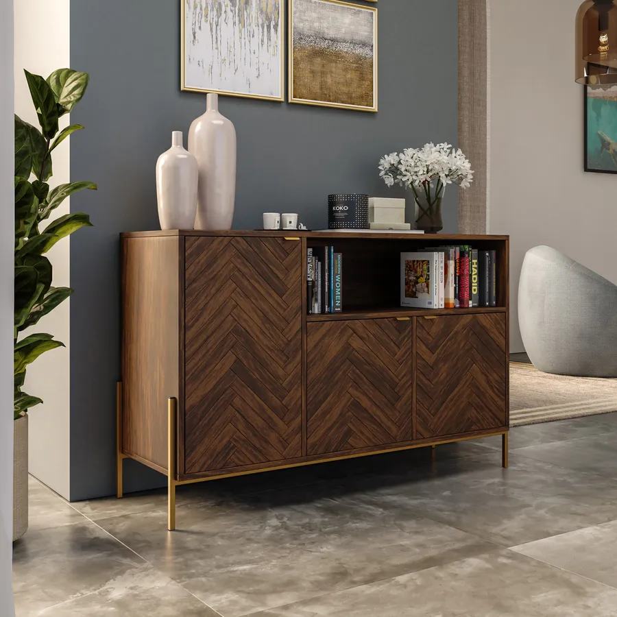 Madia 120x76h cm in legno noce effetto parquet con 3 ante e struttura ...