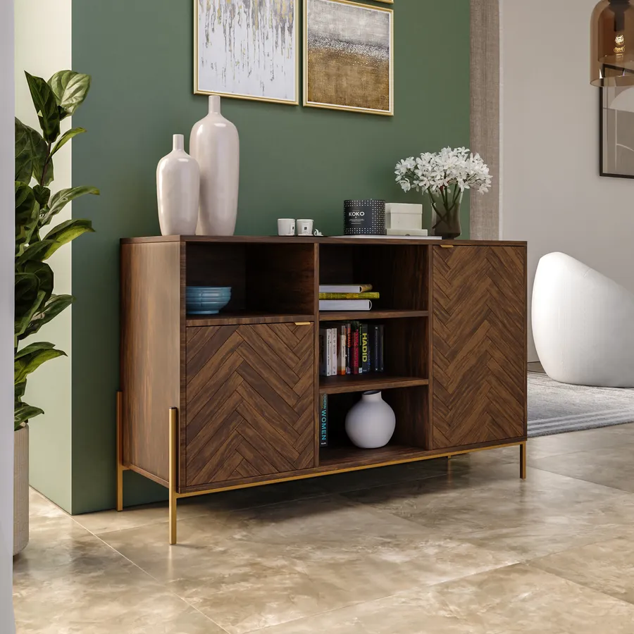 Madia 120x77h cm in legno noce effetto parquet con 2 ante e struttura ...