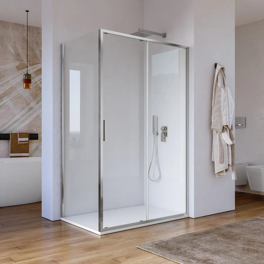 Box doccia 90x100 cm scorrevole vetro trasparente e profilo cromo 195h - Glide