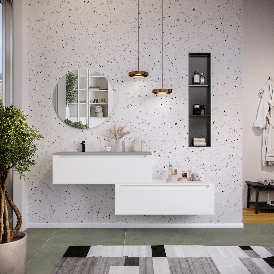 Mobile bagno sospeso 120 cm bianco opaco sx con cassettone e lavabo ...