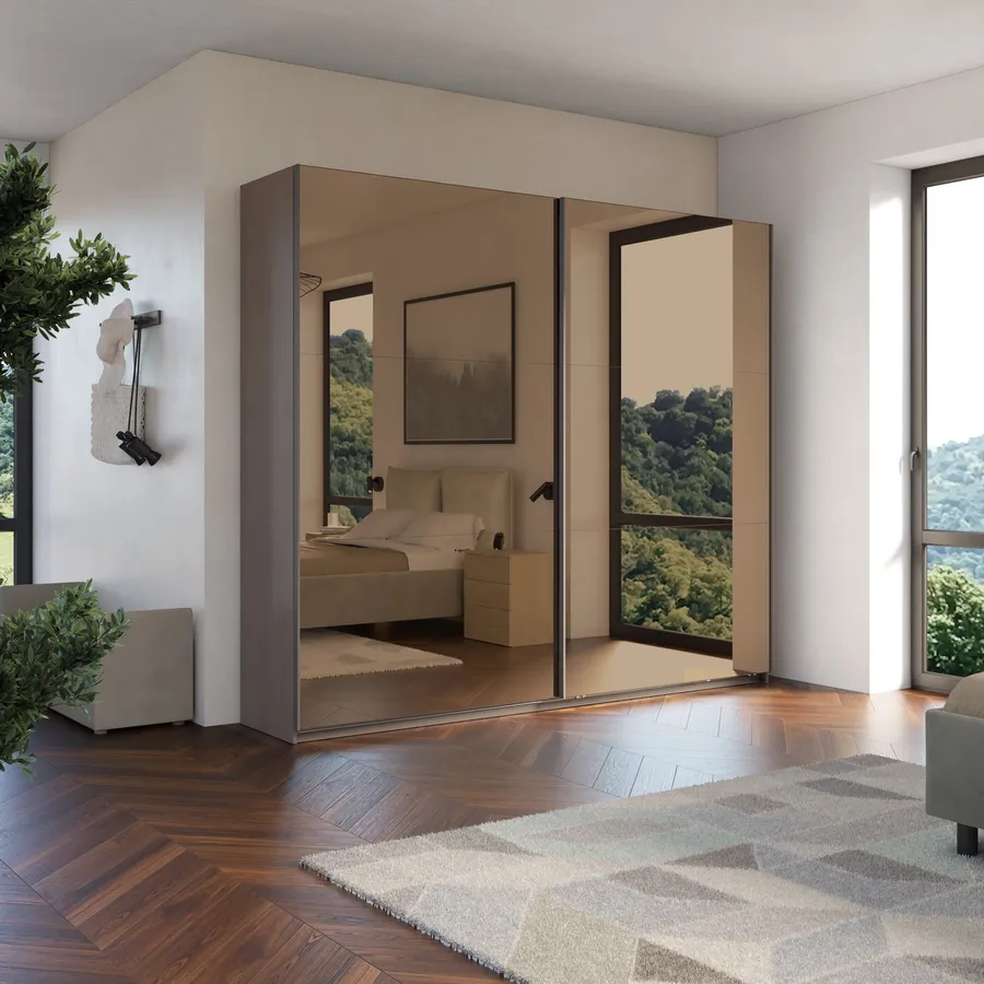 Armadio 275x240h cm bronzo con 2 ante scorrevoli specchio bronzato - Boyce