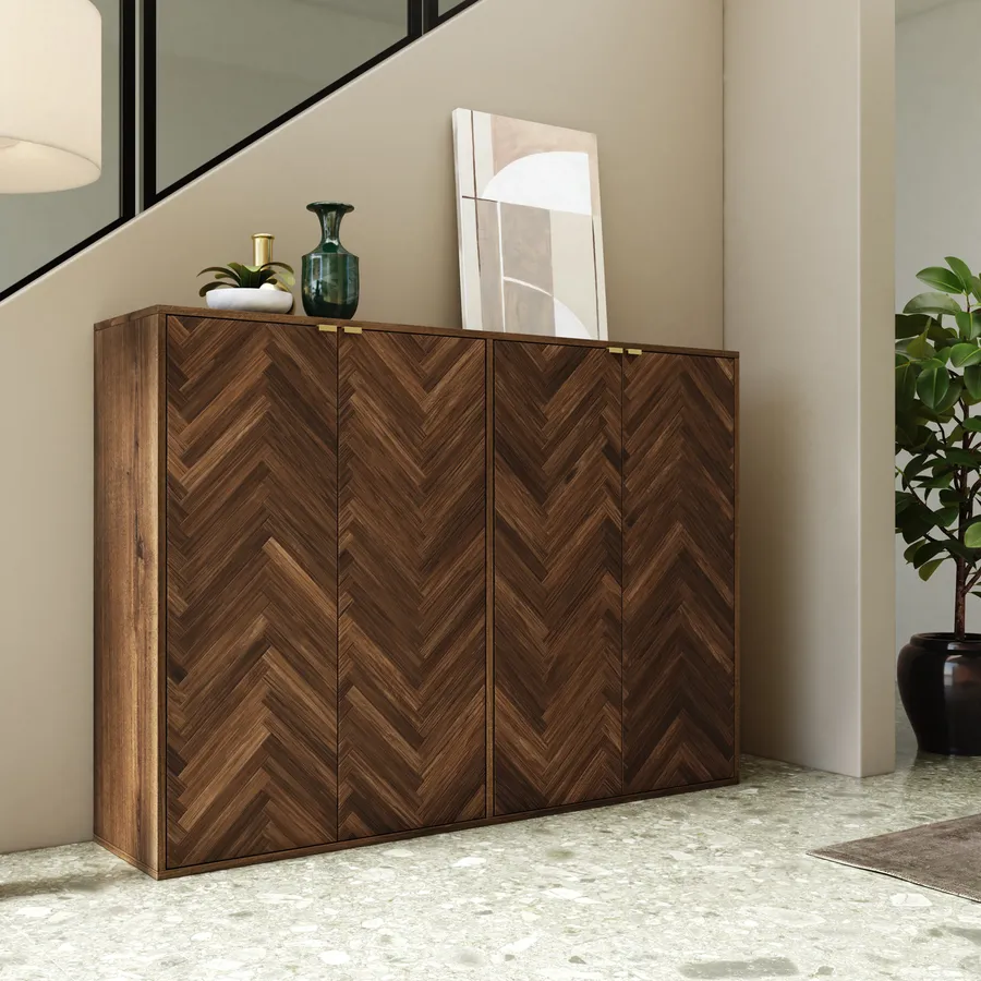 Scarpiera 160x114h cm noce effetto parquet con maniglie oro bronzato e ...