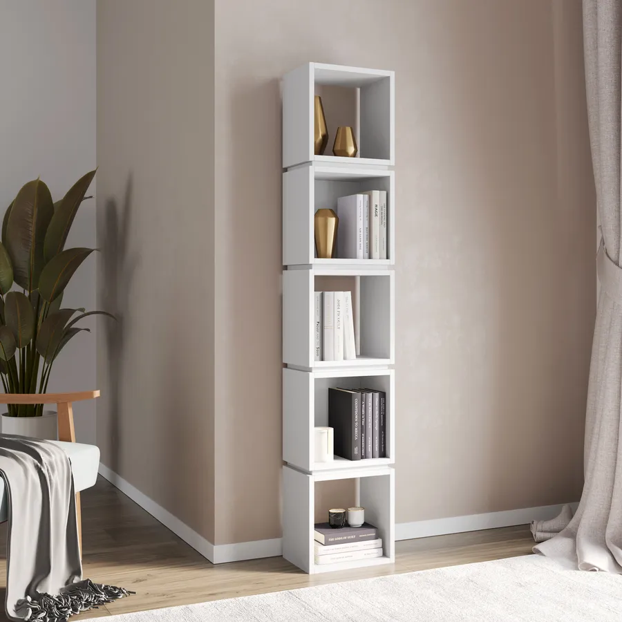 Libreria 32x167h cm bianco con 5 vani - Kantiko