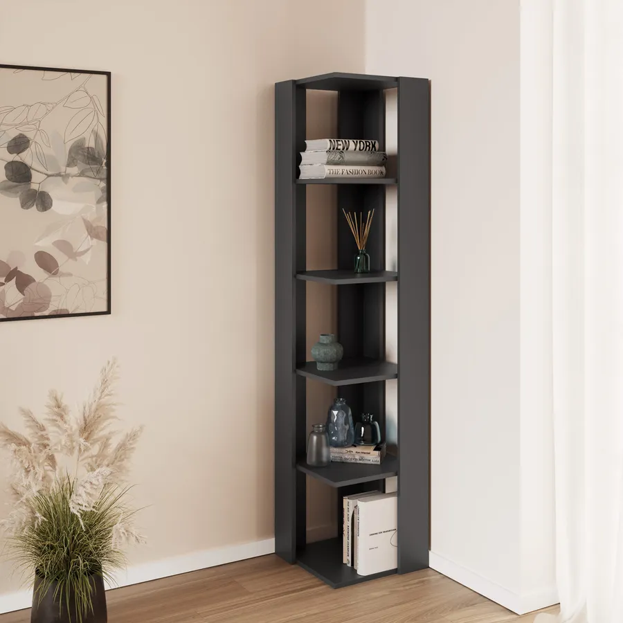 Libreria ad angolo 34x161h cm antracite con 5 ripiani - Kantiko