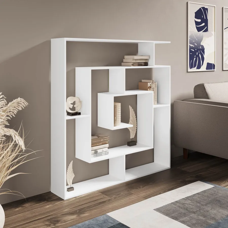 Libreria 125x129h cm bianco opaco con struttura a labirinto - Kantiko