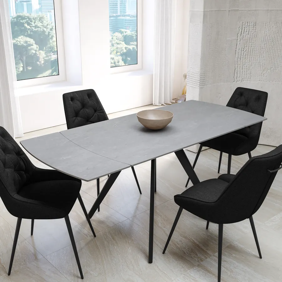 Tavolo allungabile 120-180x80 cm top in ceramica grigio scuro con gambe ...