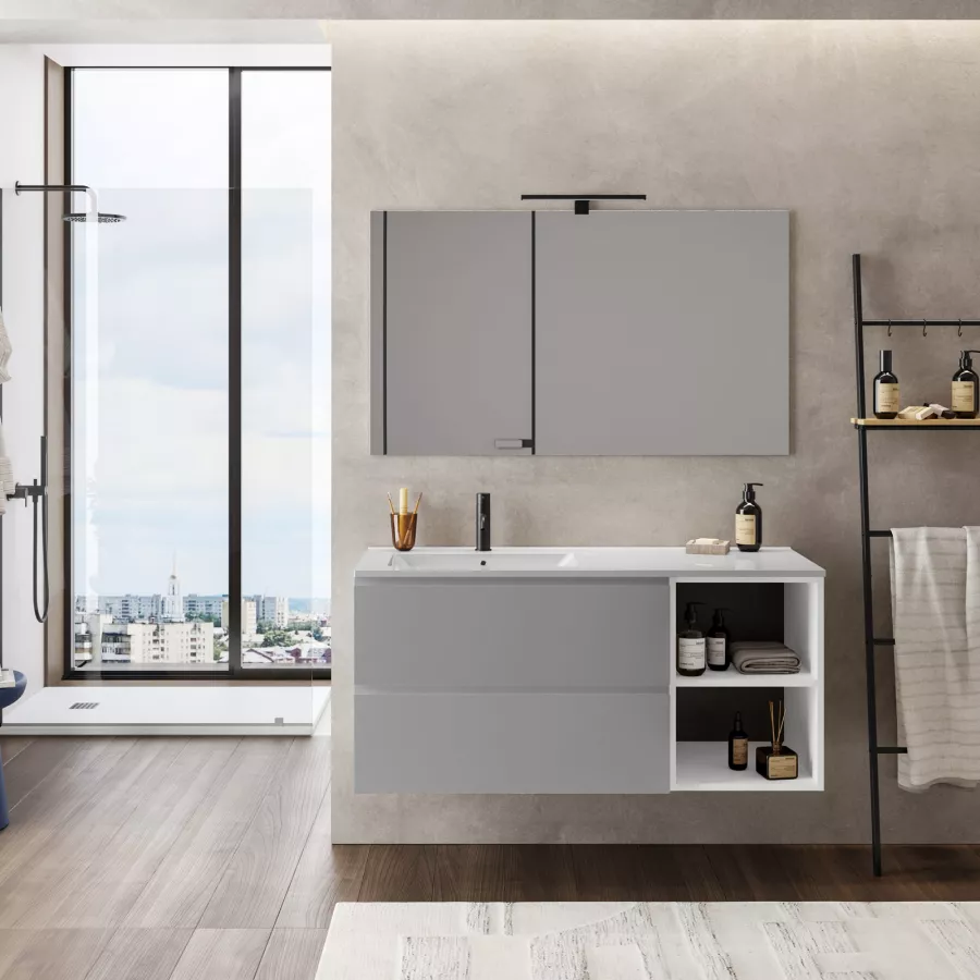 Mobile bagno sospeso 120 cm grigio seta con vano 40 cm bianco wedding e ...