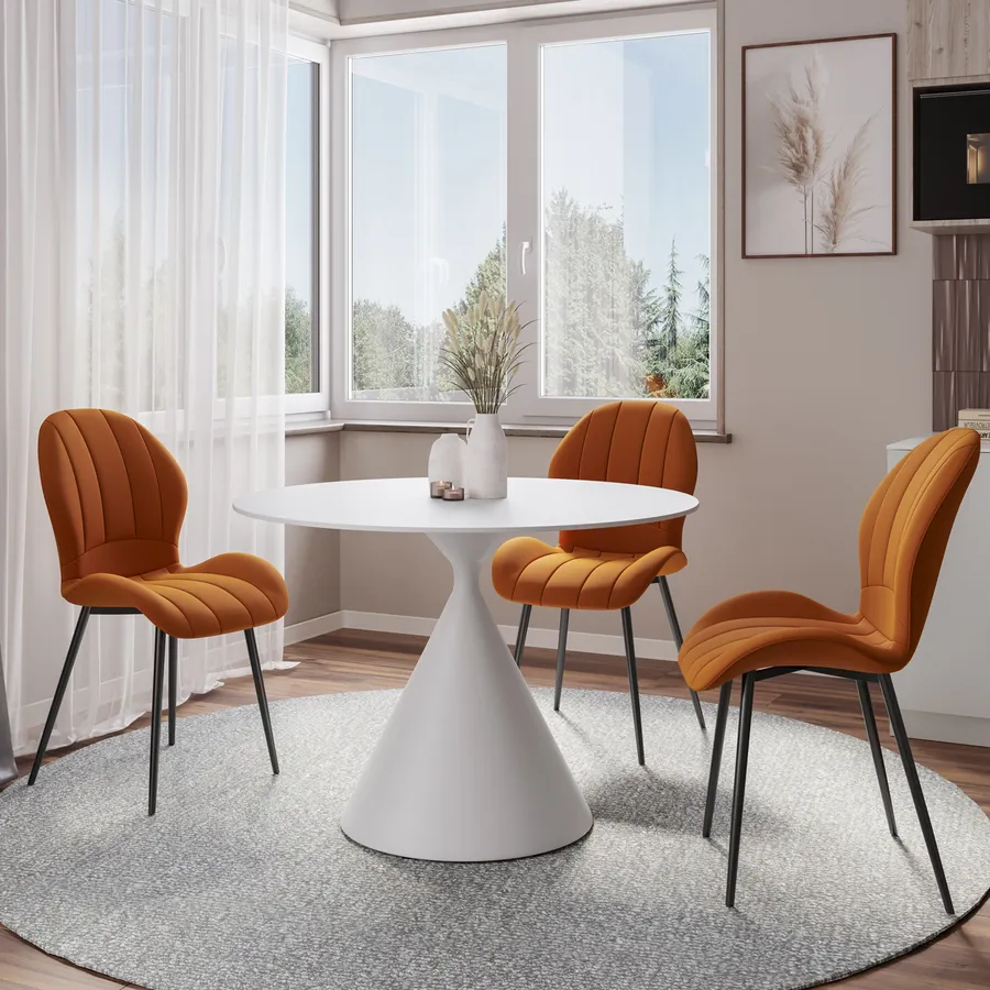 Tavolo rotondo 110 cm con top in pietra sinterizzata bianco opaco - Twirl