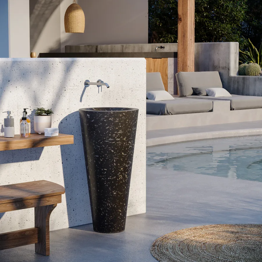 Lavabo freestanding da giardino 45x90 h cm in terrazzo carbone - Marks
