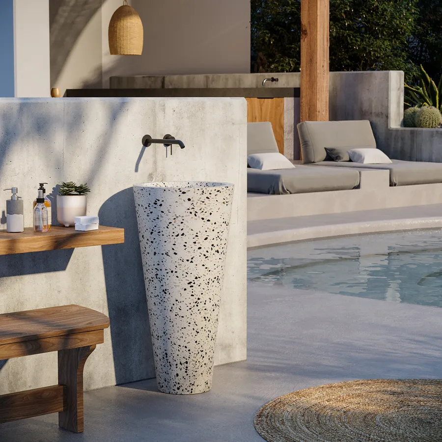 Lavabo freestanding da giardino 45x90 h cm in terrazzo pomice - Marks