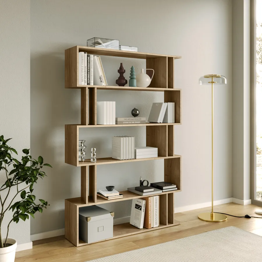 Libreria 110x161h cm in legno rovere con 10 vani - Kantiko