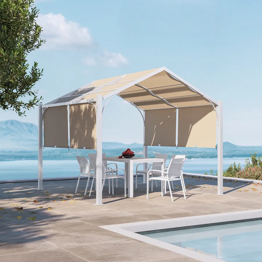 Gazebo piramidale da giardino 3x3 m in acciaio bianco con telo ...