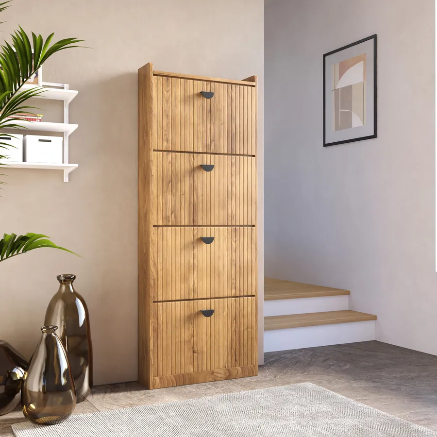 Scarpiera salvaspazio 60x157h cm con 4 ante a ribalta rovere chiaro e ...