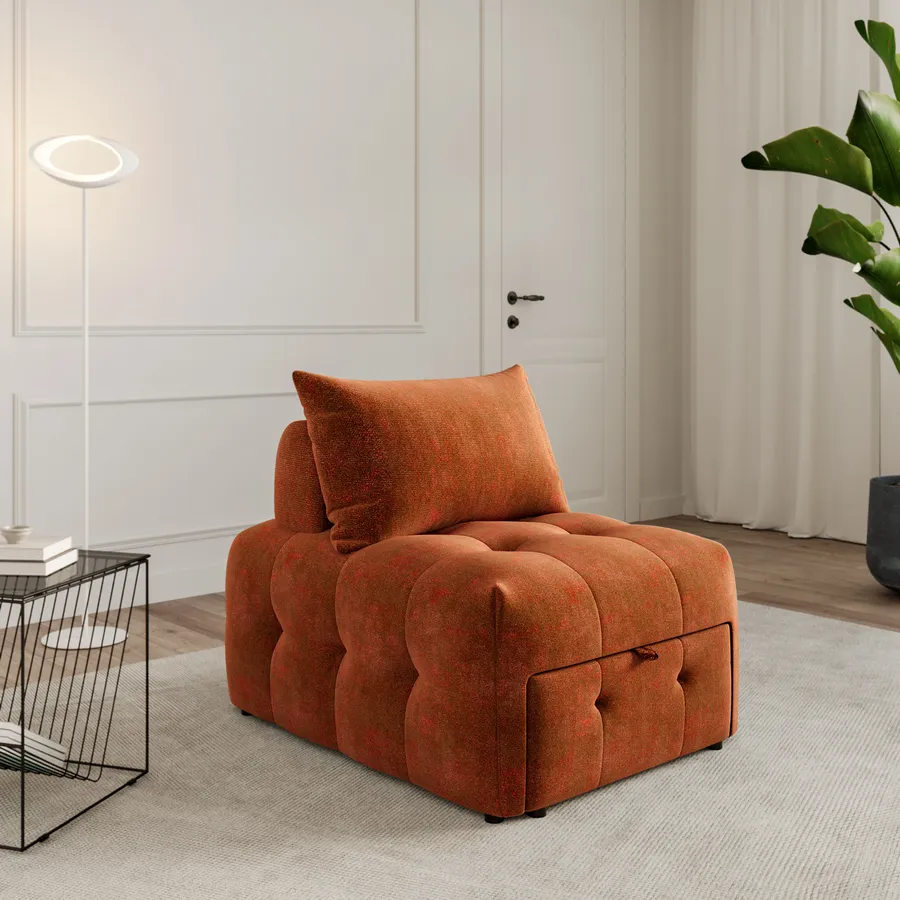 Poltrona letto in tessuto a trama sottile ruggine con cuscino - Varor