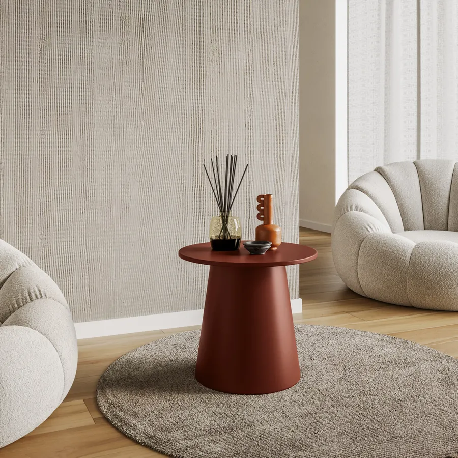 Tavolino rotondo 44 cm in legno terracotta con base conica - Tecri