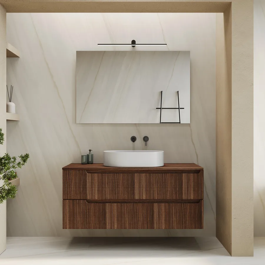 Mobile bagno sospeso 120 cm rovere deciso cannettato con top - Konai plus