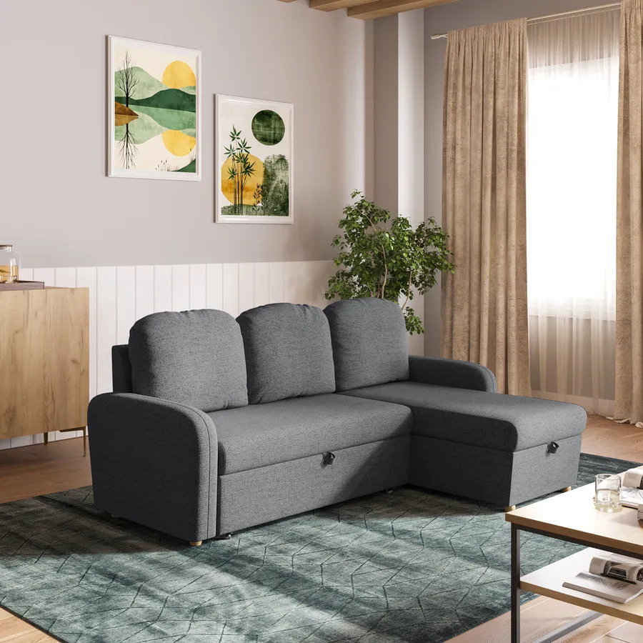 Divano letto 3 posti in tessuto a trama sottile grigio scuro con ...