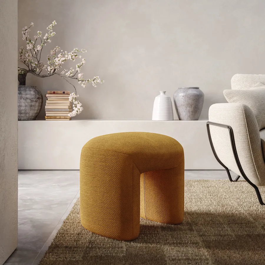 Pouf 47x42 cm in tessuto effetto maglia giallo ocra - Ticus