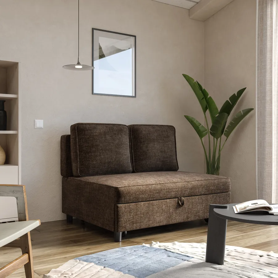 Divano letto 2 posti in ciniglia cacao con sistema estraibile e 2 ...