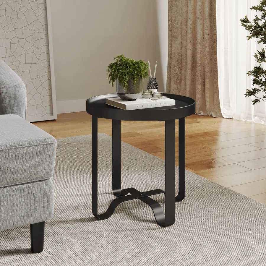Tavolino rotondo 50 cm in metallo nero - Kormi