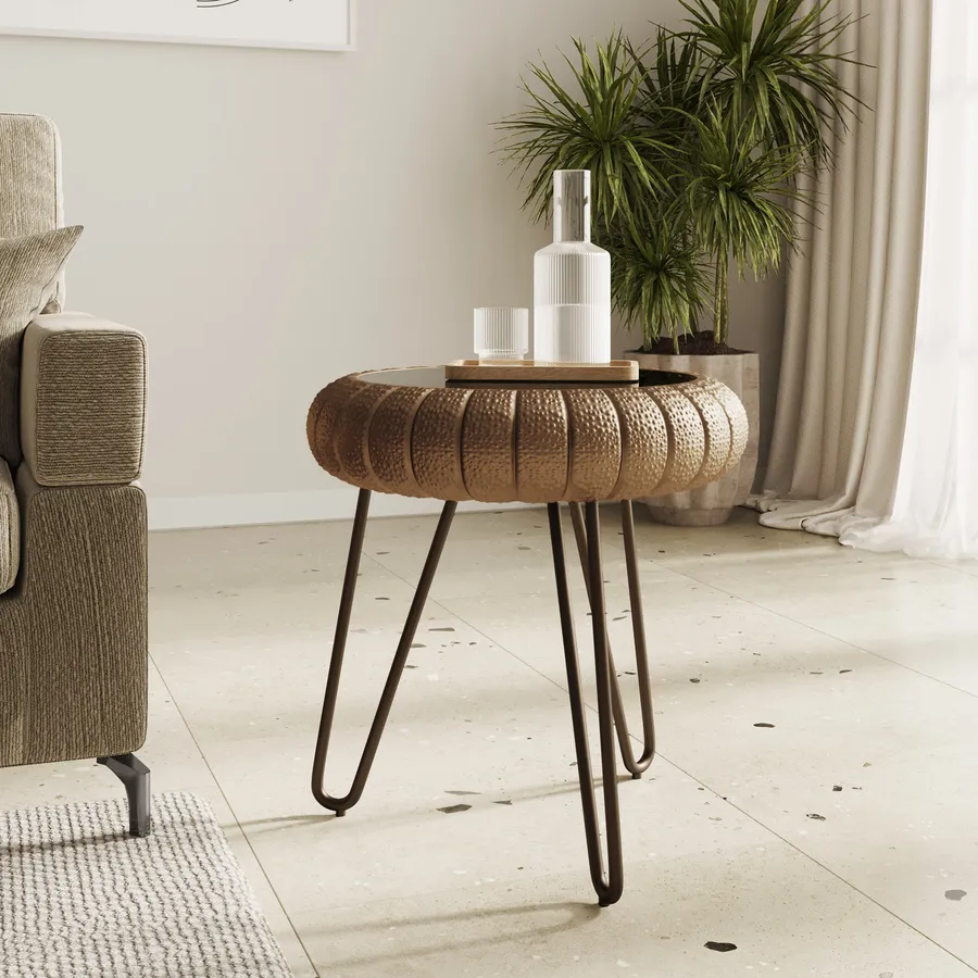 Tavolino rotondo 53 cm con top in vetro e gambe a forcina in metallo ...