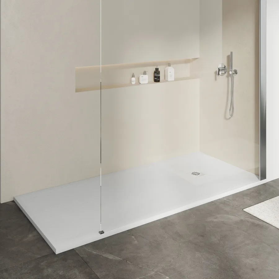 Piatto doccia 100 X 190 cm effetto pietra riducibile bianco - Nalos