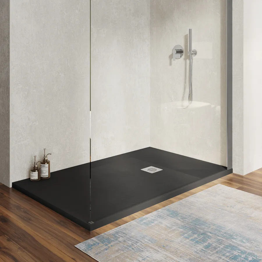 Piatto doccia 100 X 140 cm effetto pietra riducibile nero - Nalos