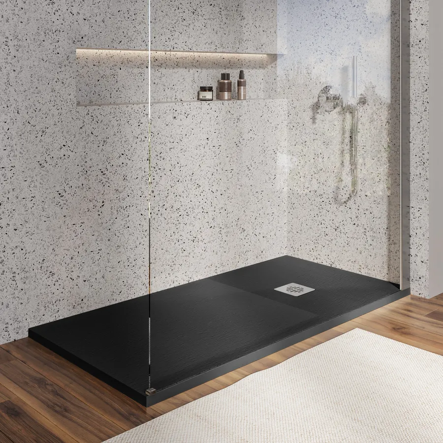 Piatto doccia 80 X 140 cm effetto pietra riducibile nero - Nalos