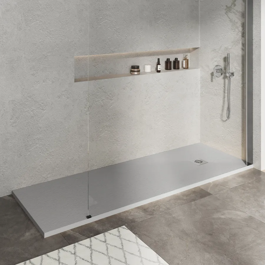 Piatto doccia 70 X 200 cm effetto pietra riducibile grigio - Nalos