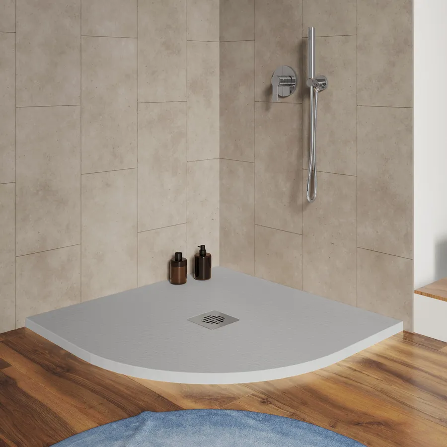 Piatto doccia semicircolare 80 X 80 cm effetto pietra riducibile grigio - Nalos