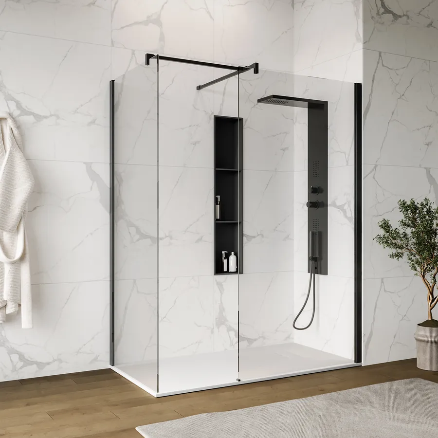 Box doccia walk-in due lati 70x100 con vetro anticalcare trasparente e ...