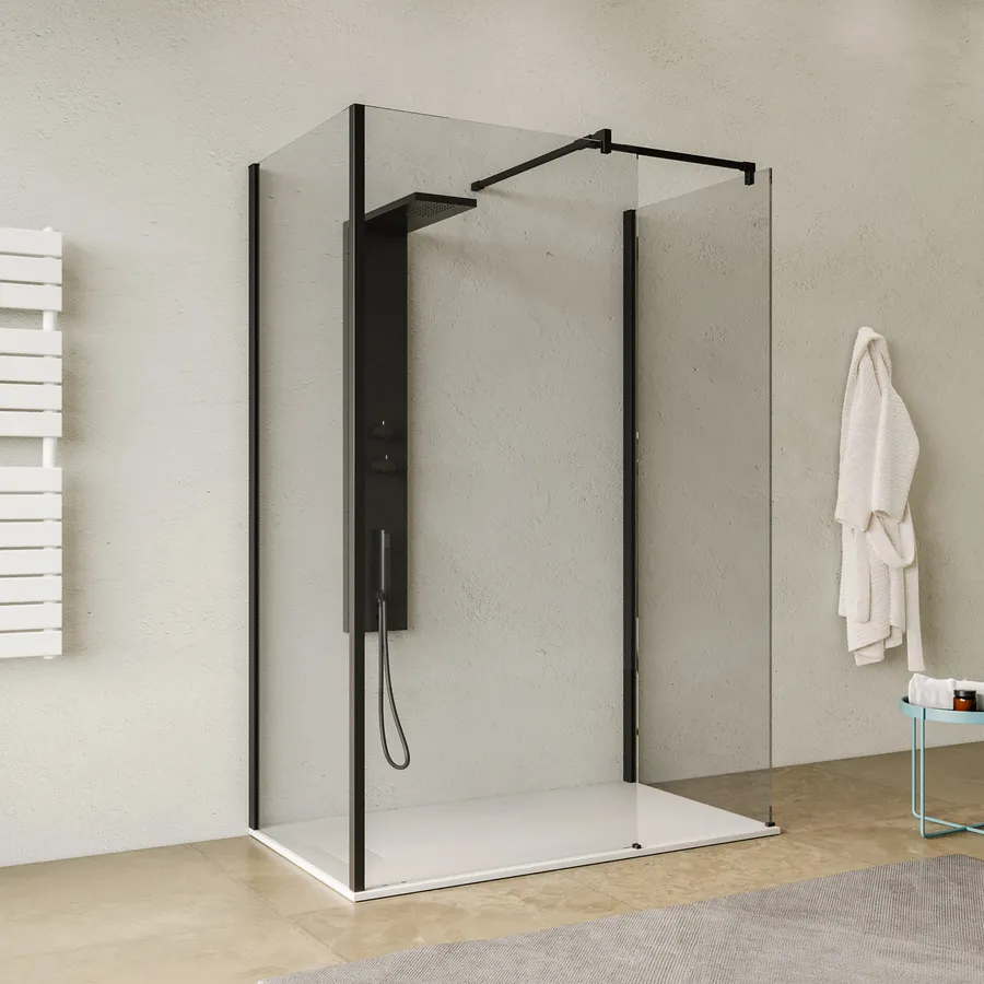 Box doccia walk-in tre lati 80x90x80 con vetro anticalcare trasparente ...