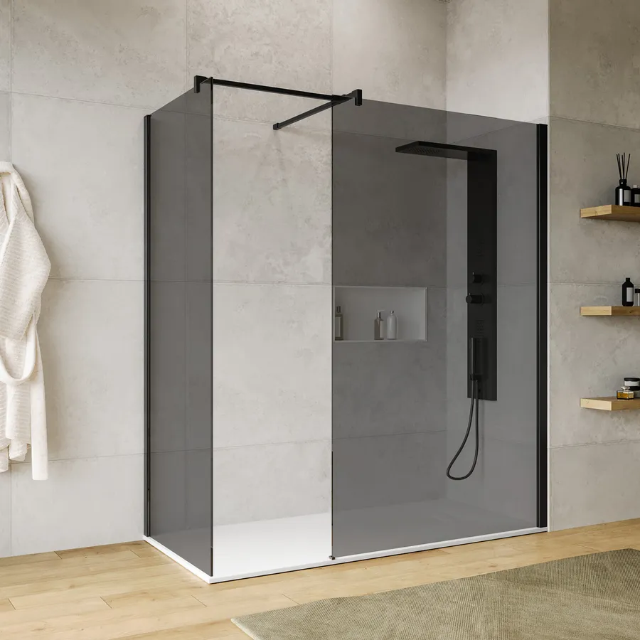Box doccia walk-in due lati 80x120 con vetro anticalcare fumè e profilo ...