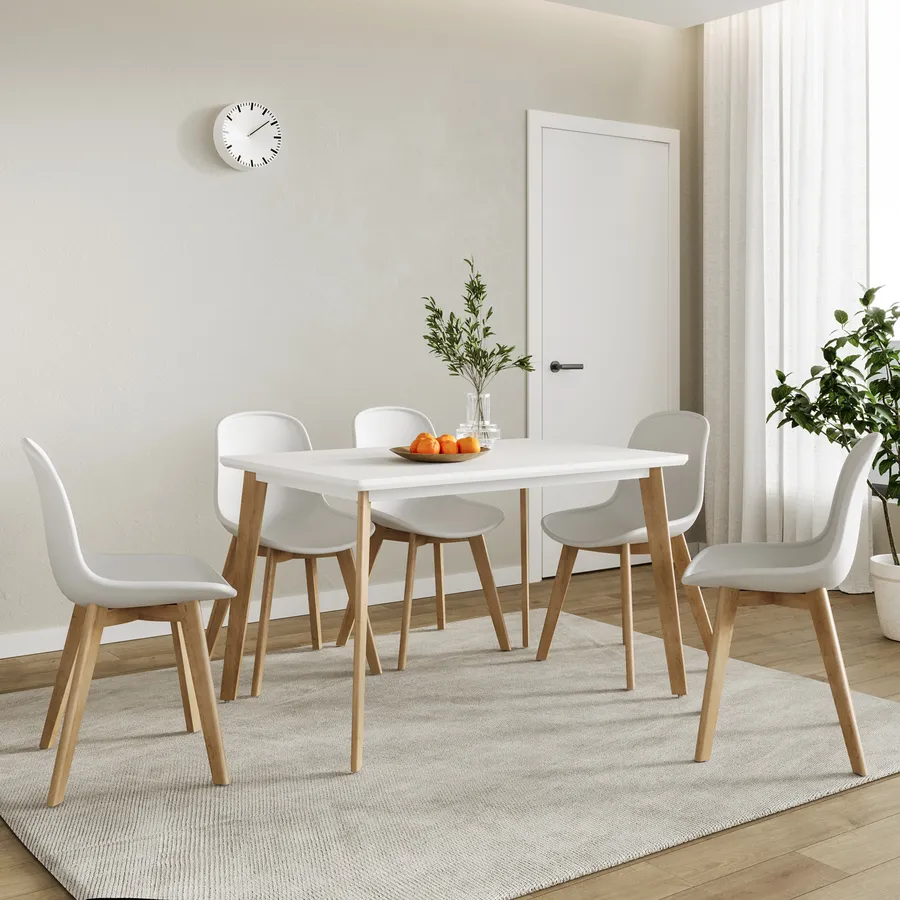 Tavolo da pranzo 120x80 cm bianco con gambe legno - Dumic