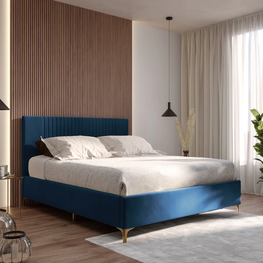 Letto matrimoniale 160x190 cm in velluto blu petrolio con contenitore ...