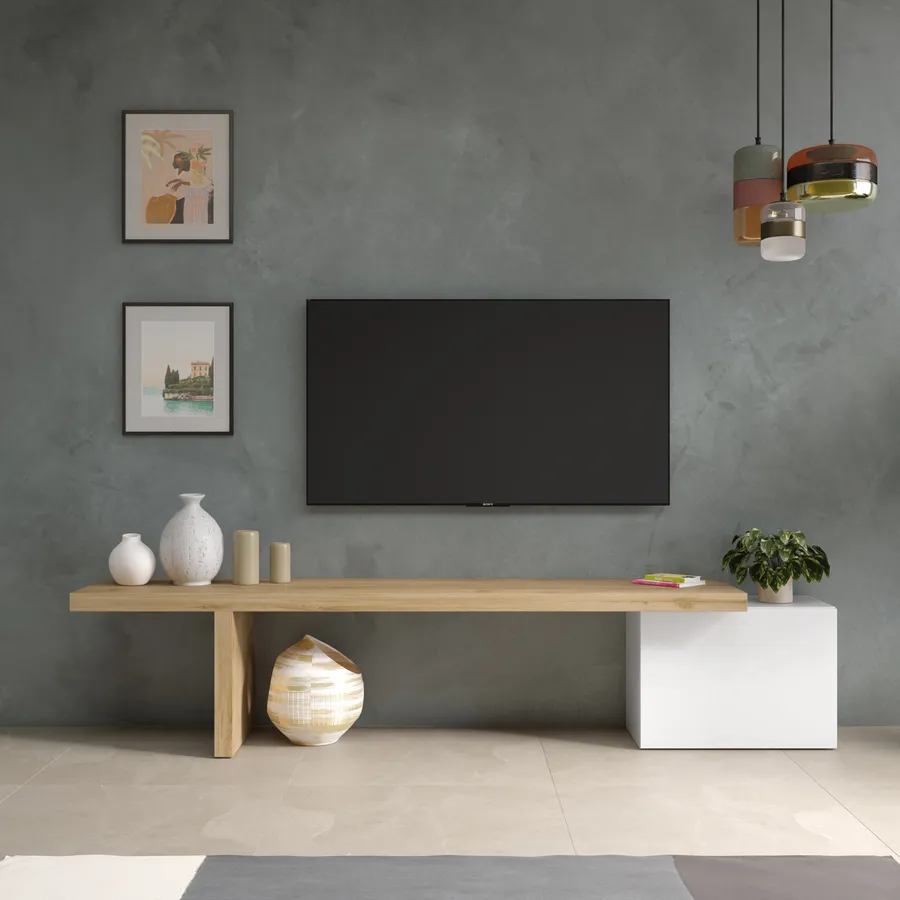 Mobile porta tv 184-230x44h cm cadiz e bianco lucido con 1 anta - Clary